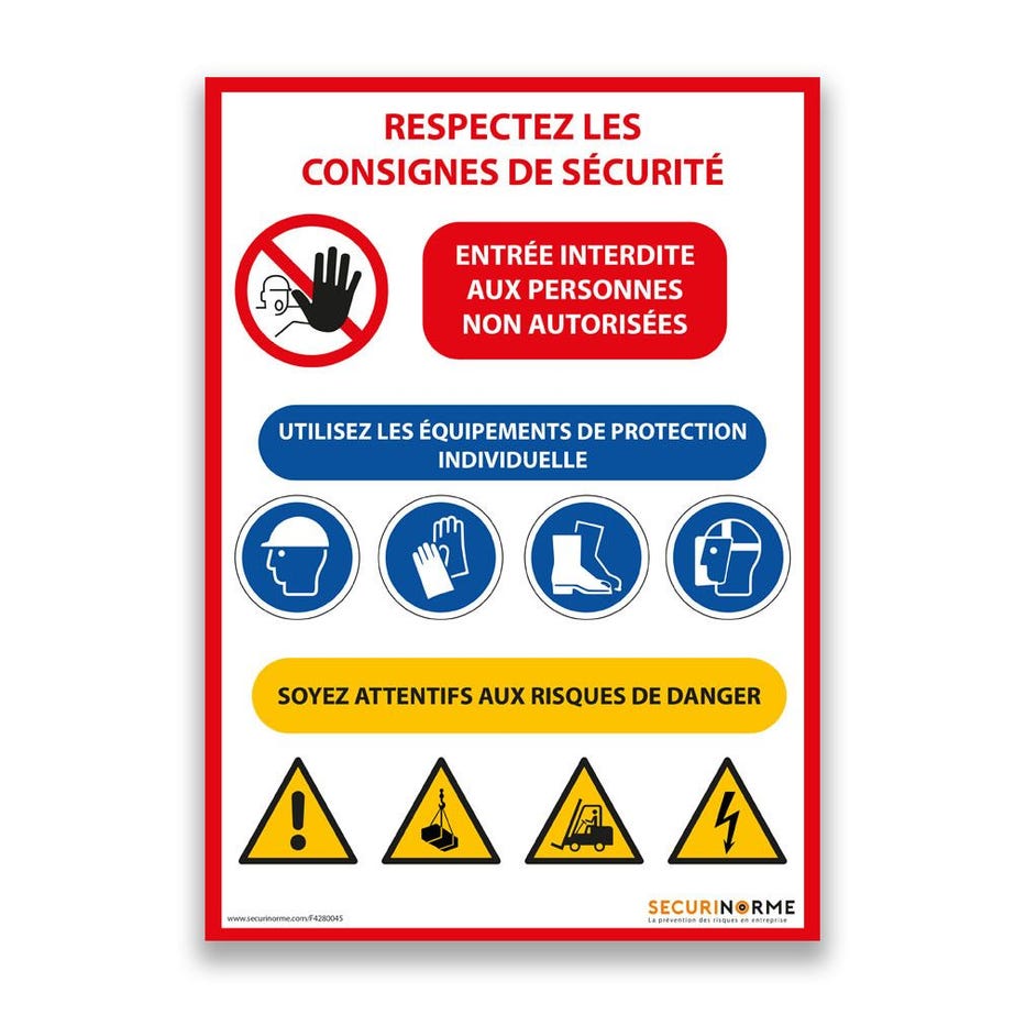Panneau consignes de sécurité chantier - A4- PVC - RETIF Panneau consignes de sécurité chantier - A4- PVC - RETIF