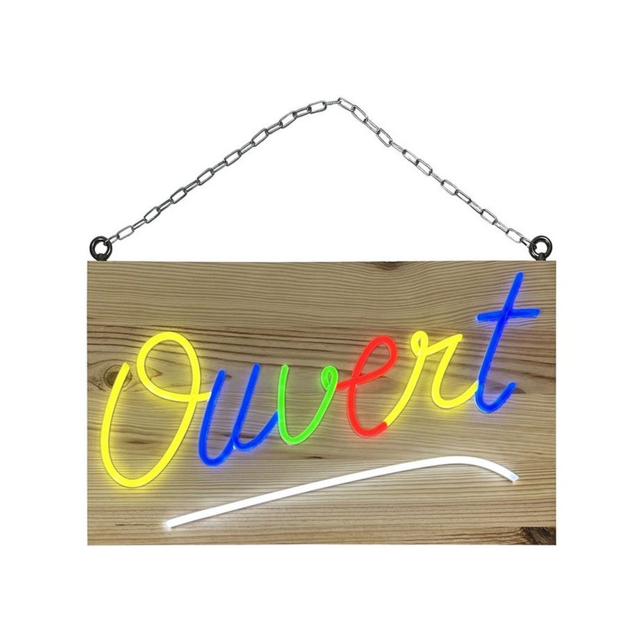 Enseigne Lumineuse Led Intérieur Ouvert En Bois Fr Avec Ou Sans